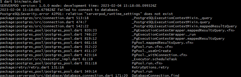 "Failed to connect to database" on server starting · Issue #615 · serverpod/serverpod · GitHub