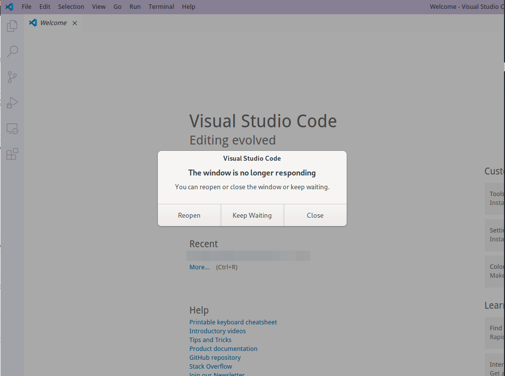 VSCode freezes randomly when opening or restarting · Issue #159 · flathub/com.visualstudio.code ...