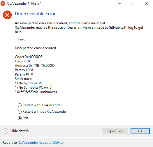 XivAlexander crash report when exiting game · Issue #575 · Soreepeong/XivAlexander · GitHub