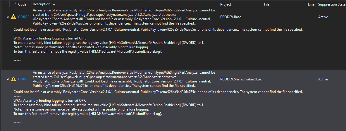 Roslynator.CodeAnalysis.Analyzers and Roslynator.Formatting.Analyzers throw System.IO ...
