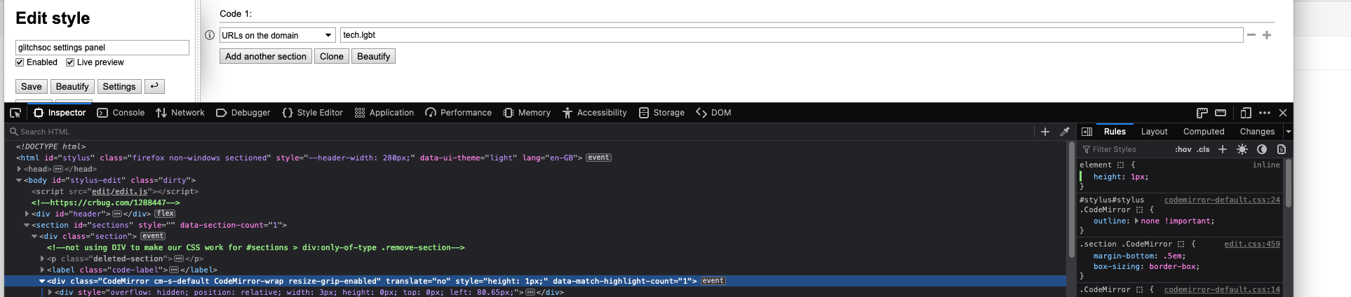 [Bug] CodeMirror can become invisible · Issue #1624 · openstyles/stylus · GitHub