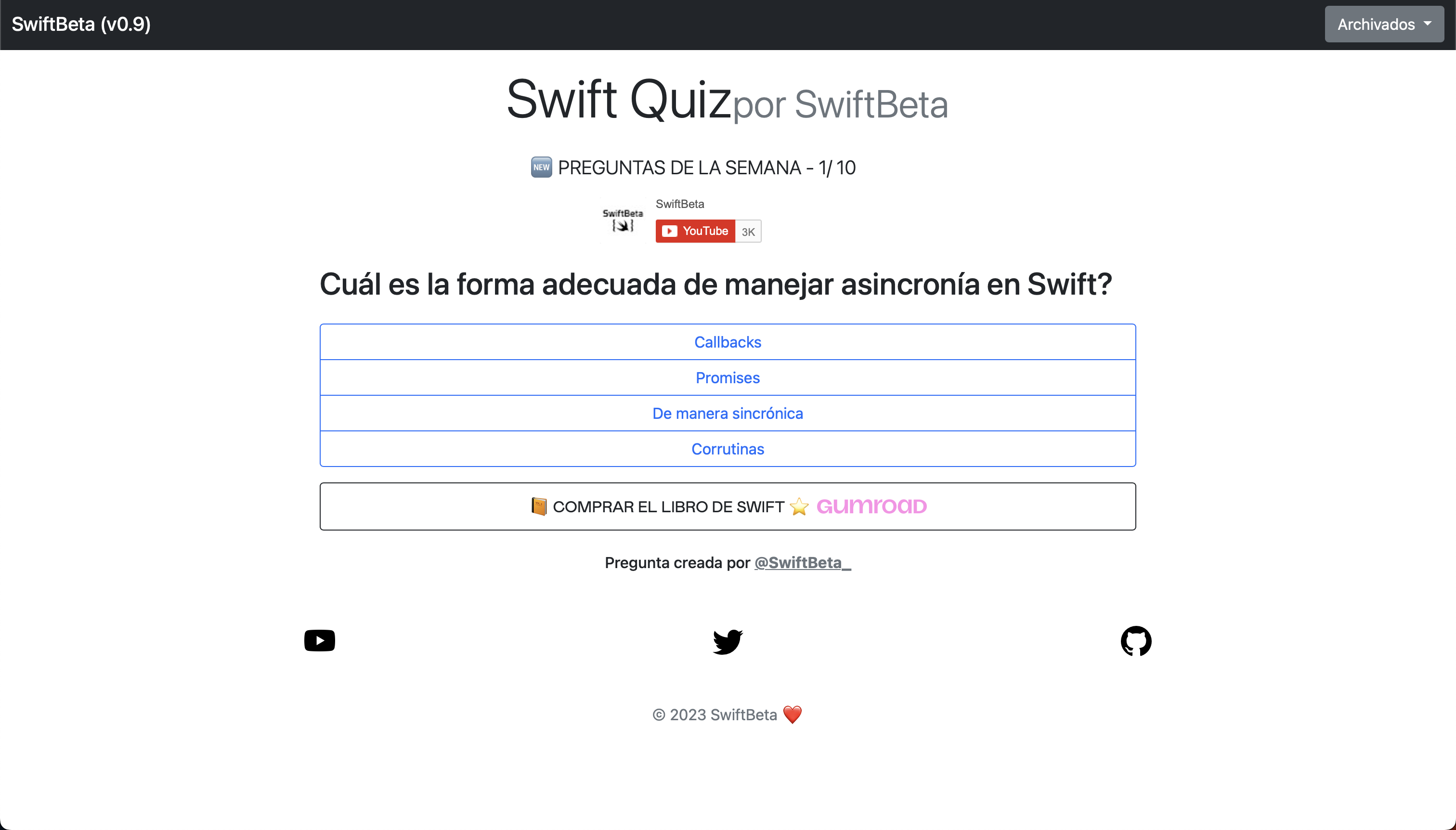 GitHub - SwiftBeta/QuizQuestions: QUIZ de Swift, cada semana salen nuevas preguntas. Colabora y ...