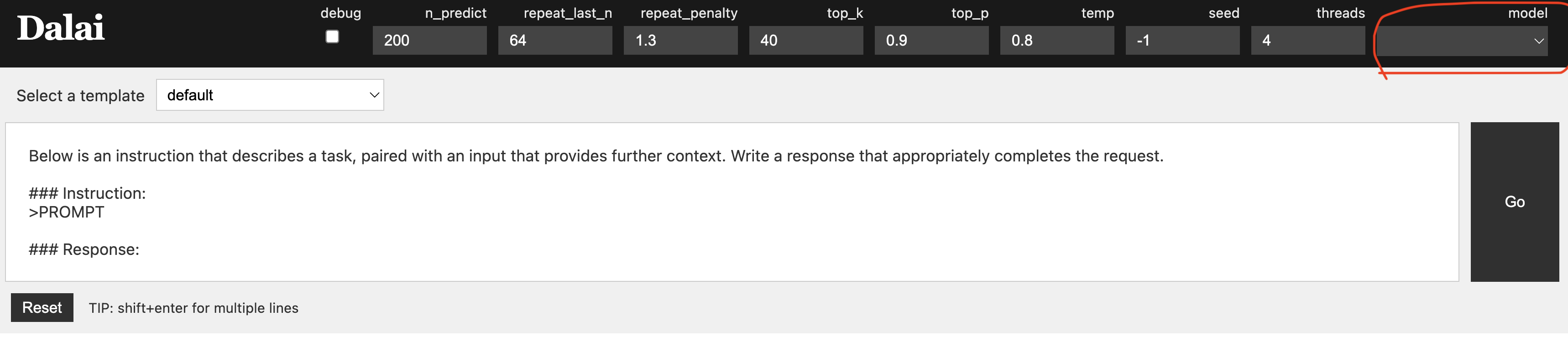 No Model selectable - req.model.split(".") ERROR · Issue #334 · cocktailpeanut/dalai · GitHub