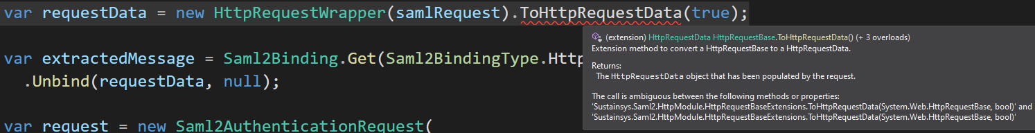 ToHttpRequestData extension method shows as ambiguous to itself. · Issue #1215 · Sustainsys ...