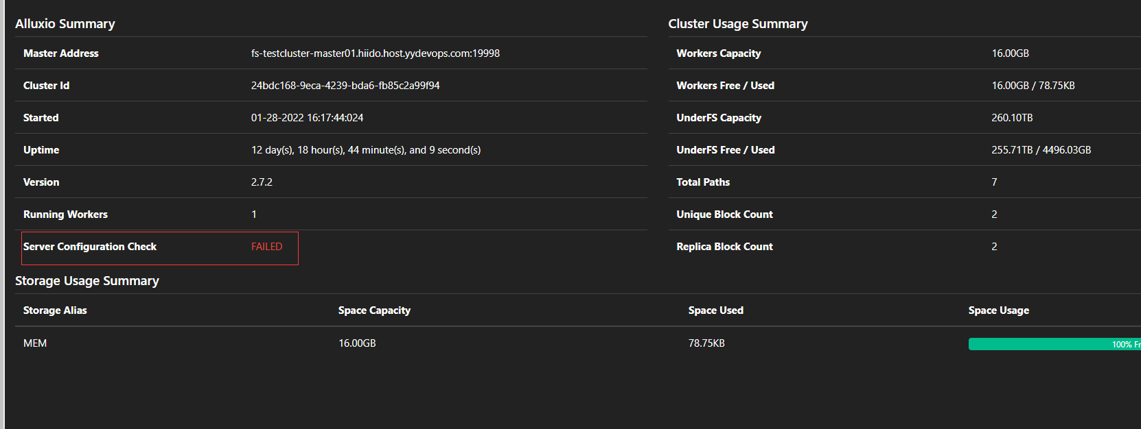 Server Configuration Check FAILED · Issue #14985 · Alluxio/alluxio · GitHub