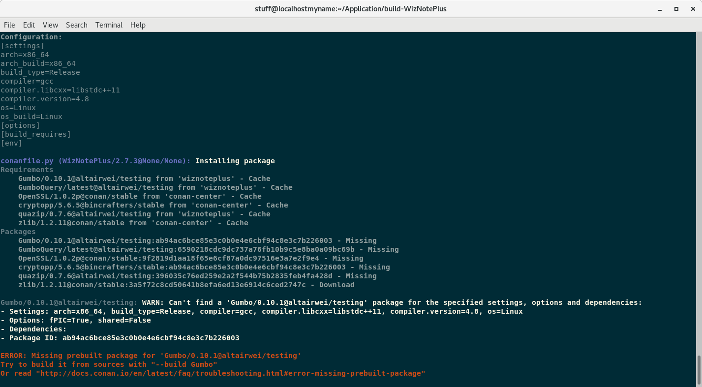 使用conan install 时，出现关于Gumbo 的 Missing prebuilt package Missing prebuilt package for 'Gumbo/0.10. ...