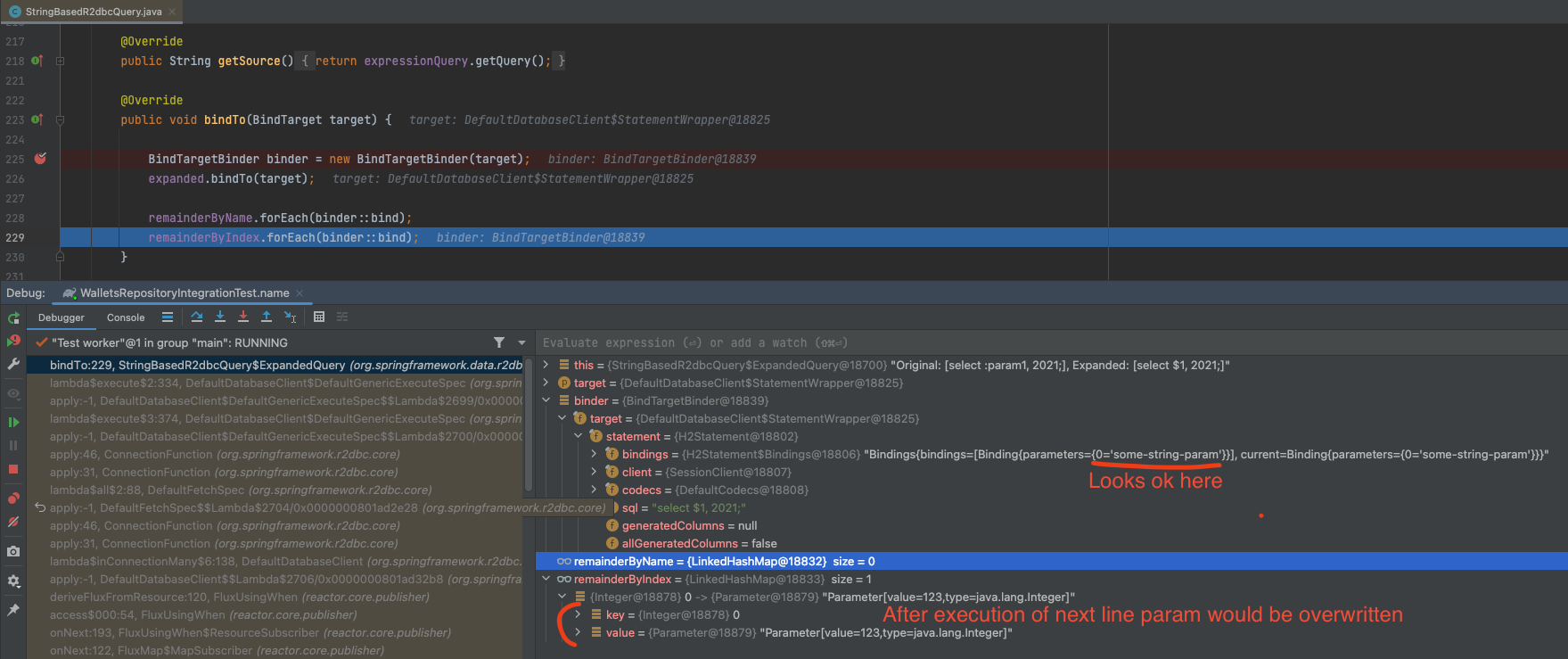 StringBasedR2dbcQuery incorrectly binds params · Issue #1275 · spring-projects/spring-data ...