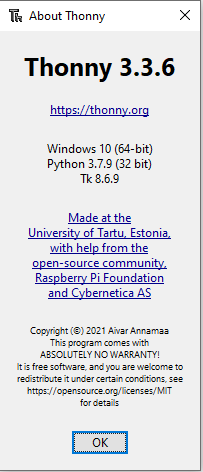 Thonny 'about' message · Issue #1809 · thonny/thonny · GitHub