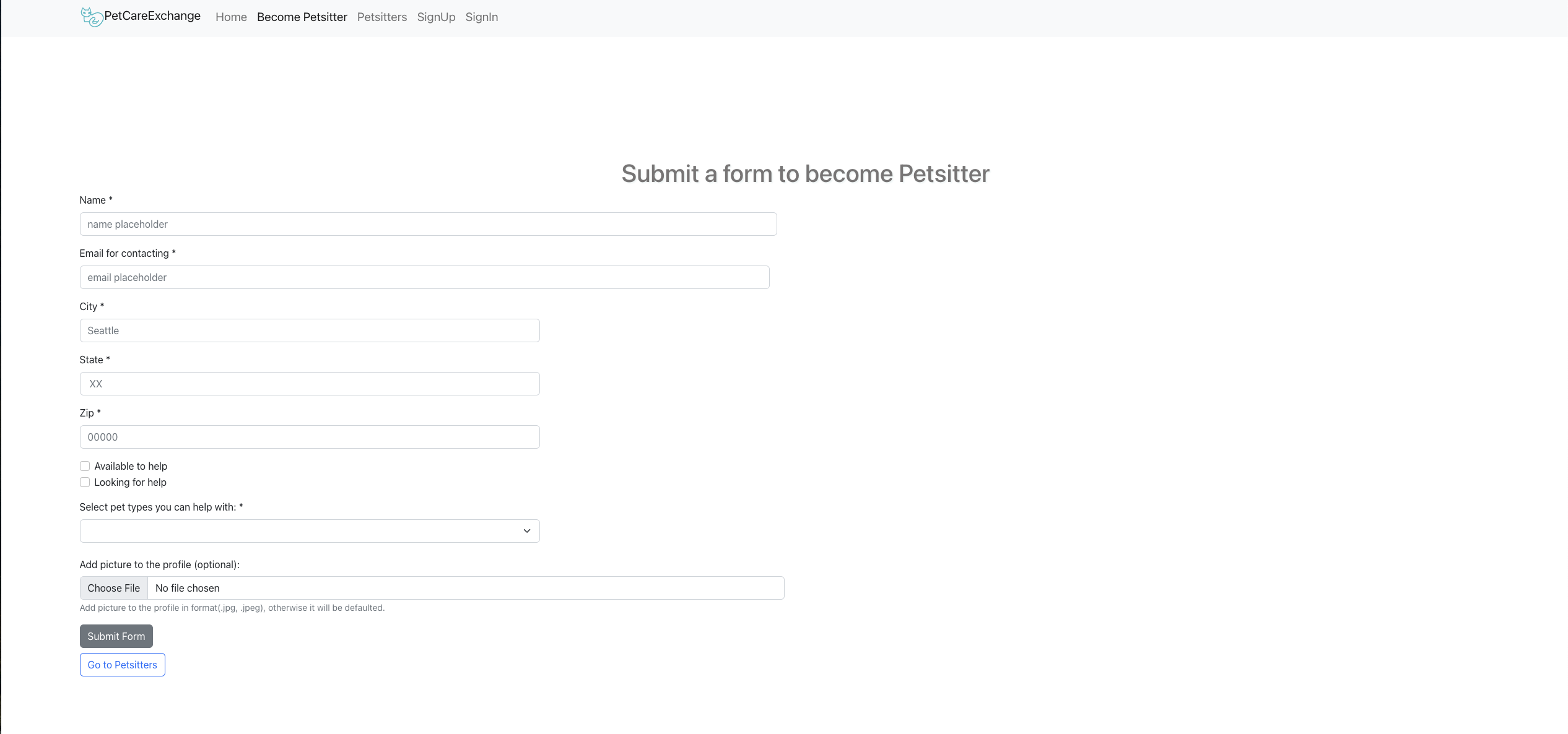 GitHub - viktoriiazolotova/front-end-pet-care-exchange: Developed a ...