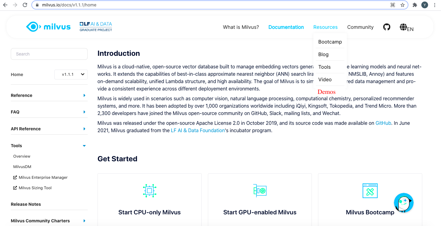 Add a Milvus demo entrance on milvus.io · Issue #563 · milvus-io/milvus.io · GitHub