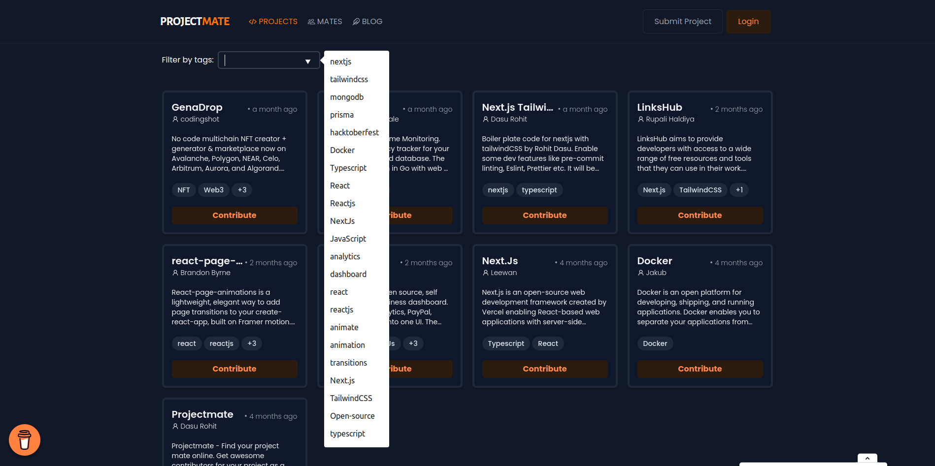 [IMPROVEMENT]: make the tags as a dropdown/autofill · Issue #355 · rohitdasu/projectmate · GitHub