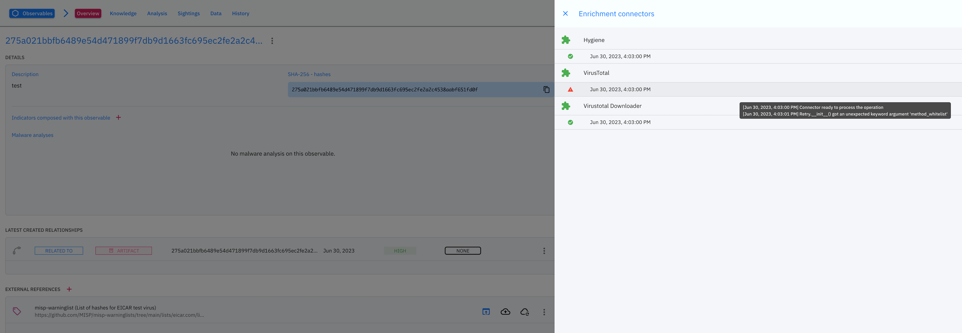 Virustotal Error With Internal Enrichment · Issue 1271 · Opencti Platformconnectors · Github
