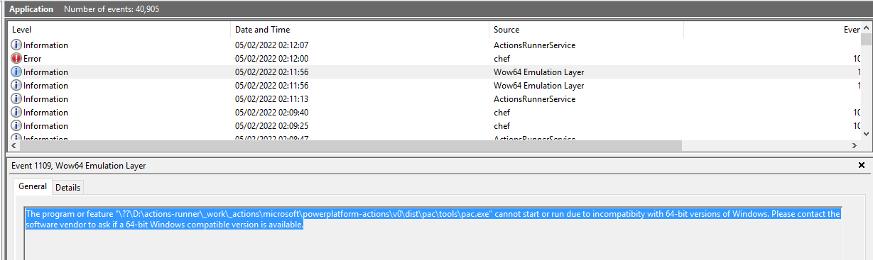 Export Actions suddenly stopped working 'pac.exe' cannot start or run due to incompatibity with ...