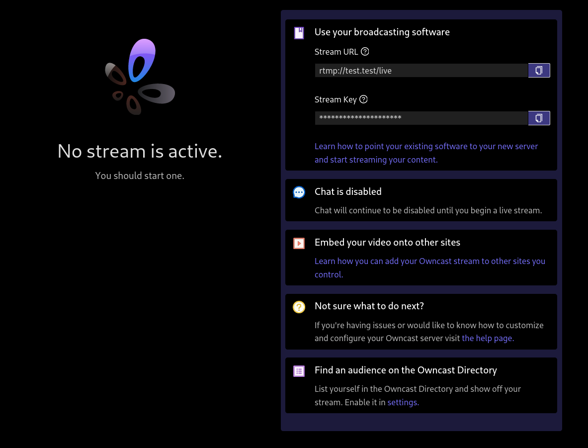 Provide RTMP URL in the admin page next to the stream key · Issue #861 · owncast/owncast · GitHub
