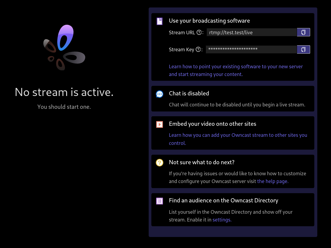 Provide RTMP URL in the admin page next to the stream key · Issue #861 · owncast/owncast · GitHub