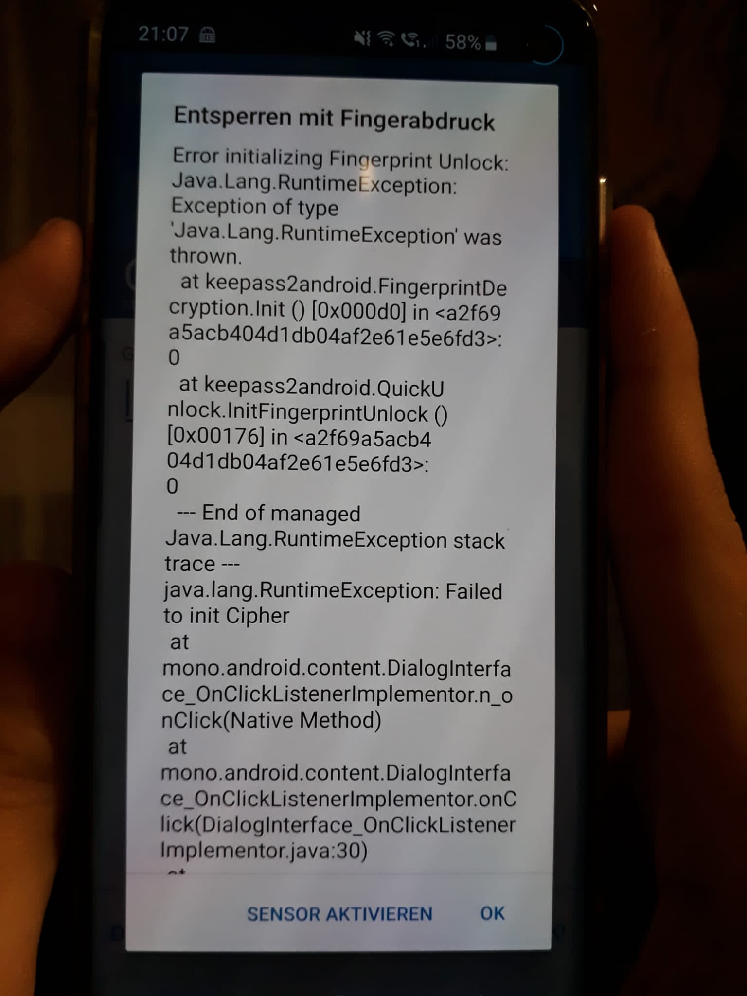 Fingerprint Not working · Issue #1090 · PhilippC/keepass2android · GitHub