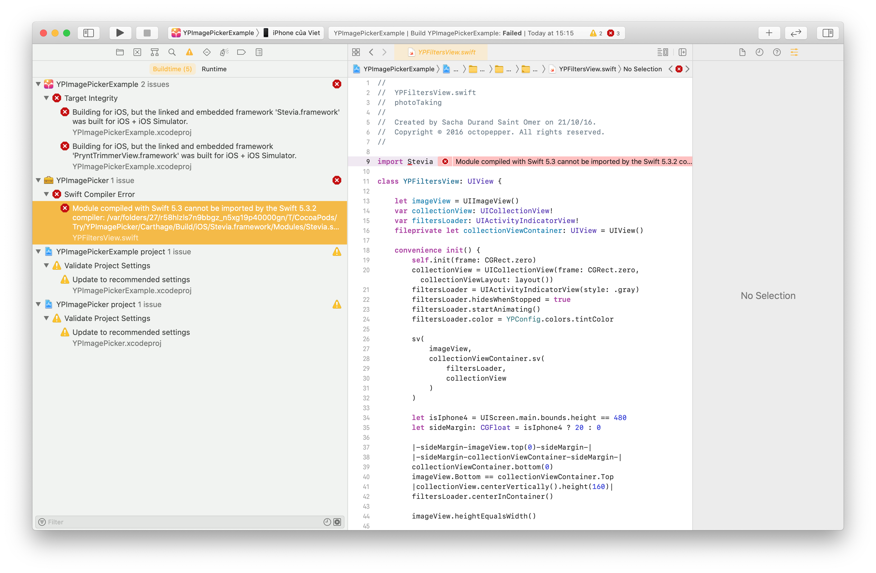 Can not run example app by "pod try YPImagePicker" · Issue #620 · Yummypets/YPImagePicker · GitHub