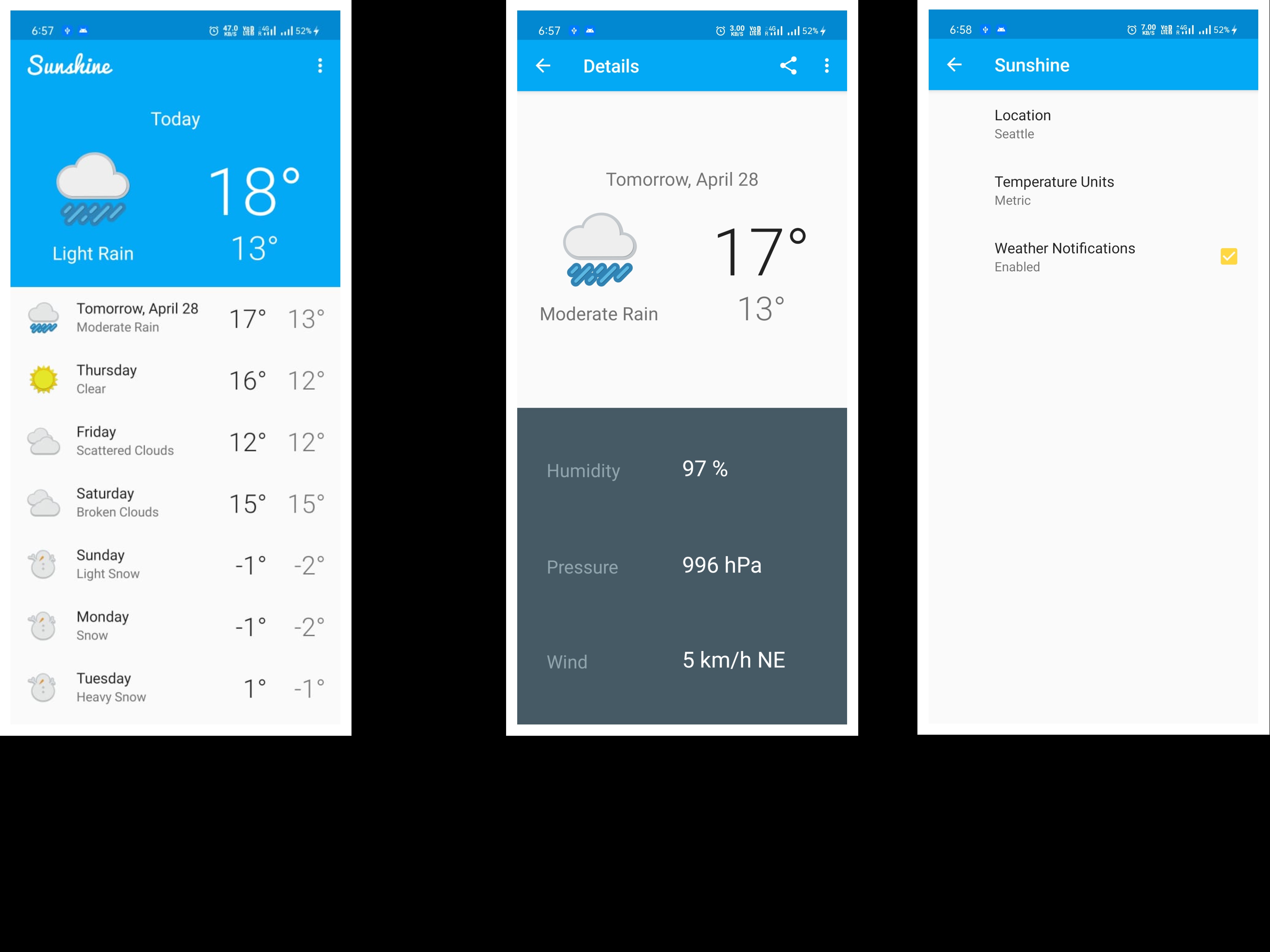 GitHub - rahulkr25/Sunshine-Weather-App: Displays the list of weather ...