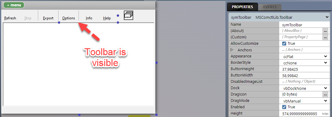 Toolbar is only visible after the custom property page has been opened · Issue #1403 · twinbasic ...
