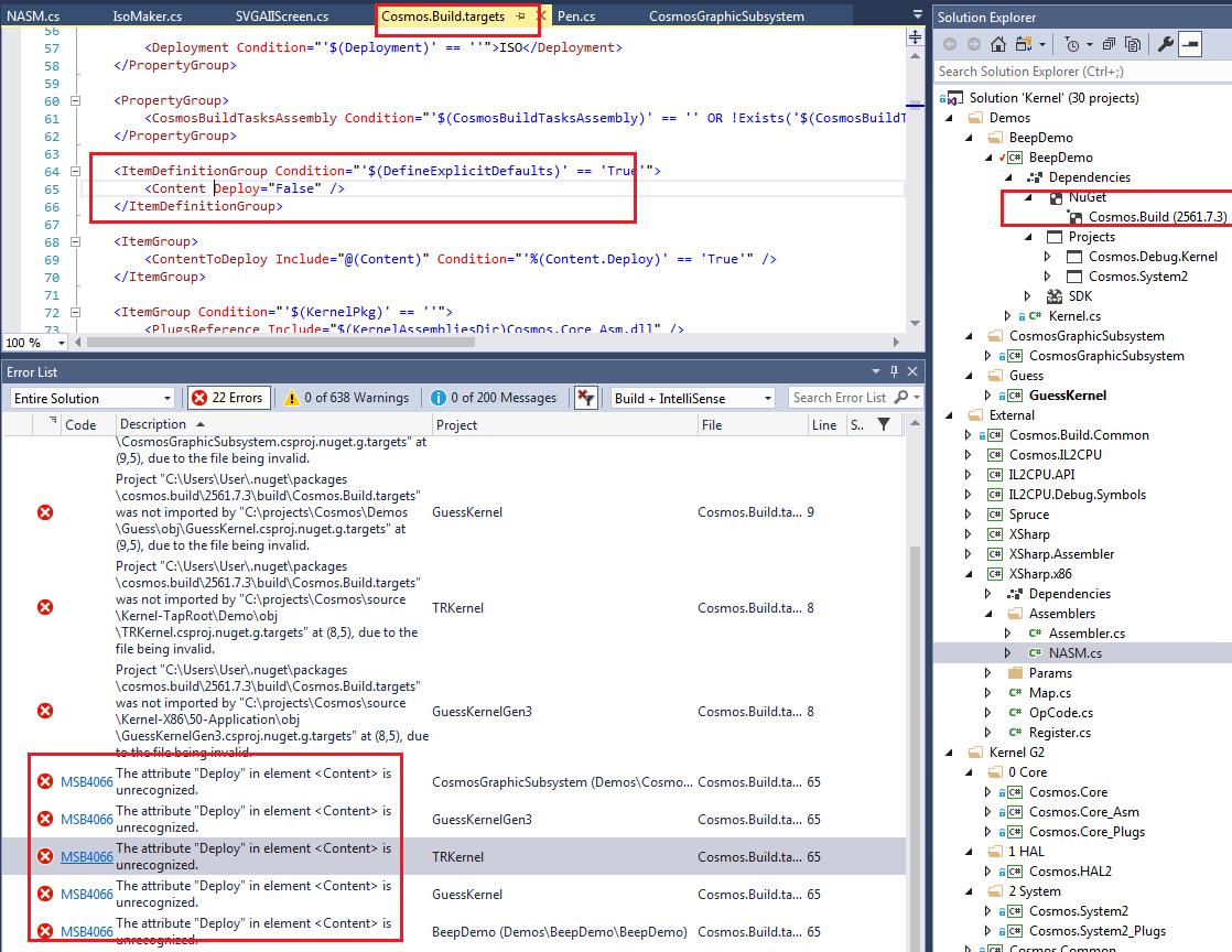 Can't build Kernel, The attribute "Deploy" in element Content is unrecognized · Issue #1000 ...