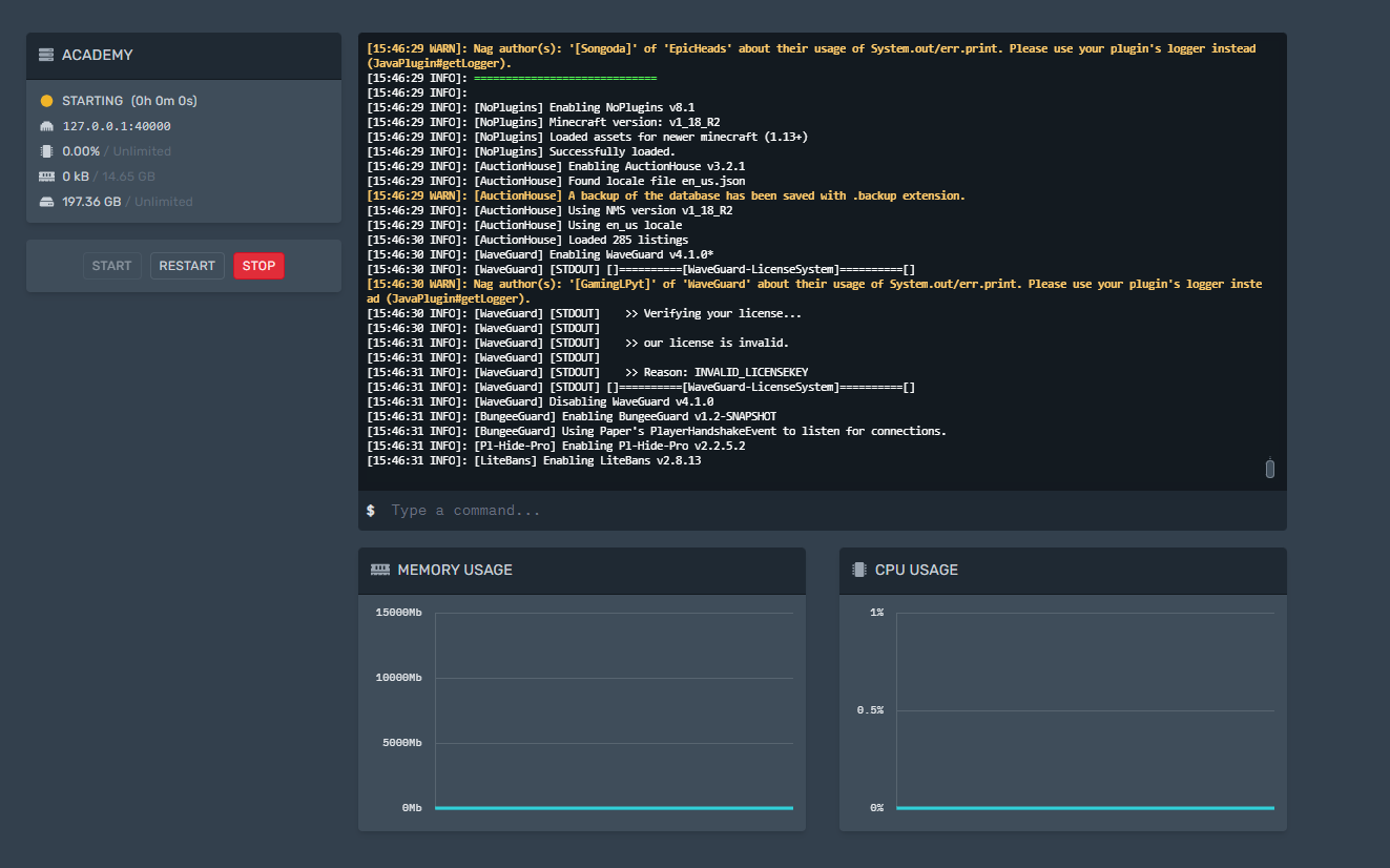 Panel ram and cpu usage not working. · Issue #4021 · pterodactyl/panel · GitHub