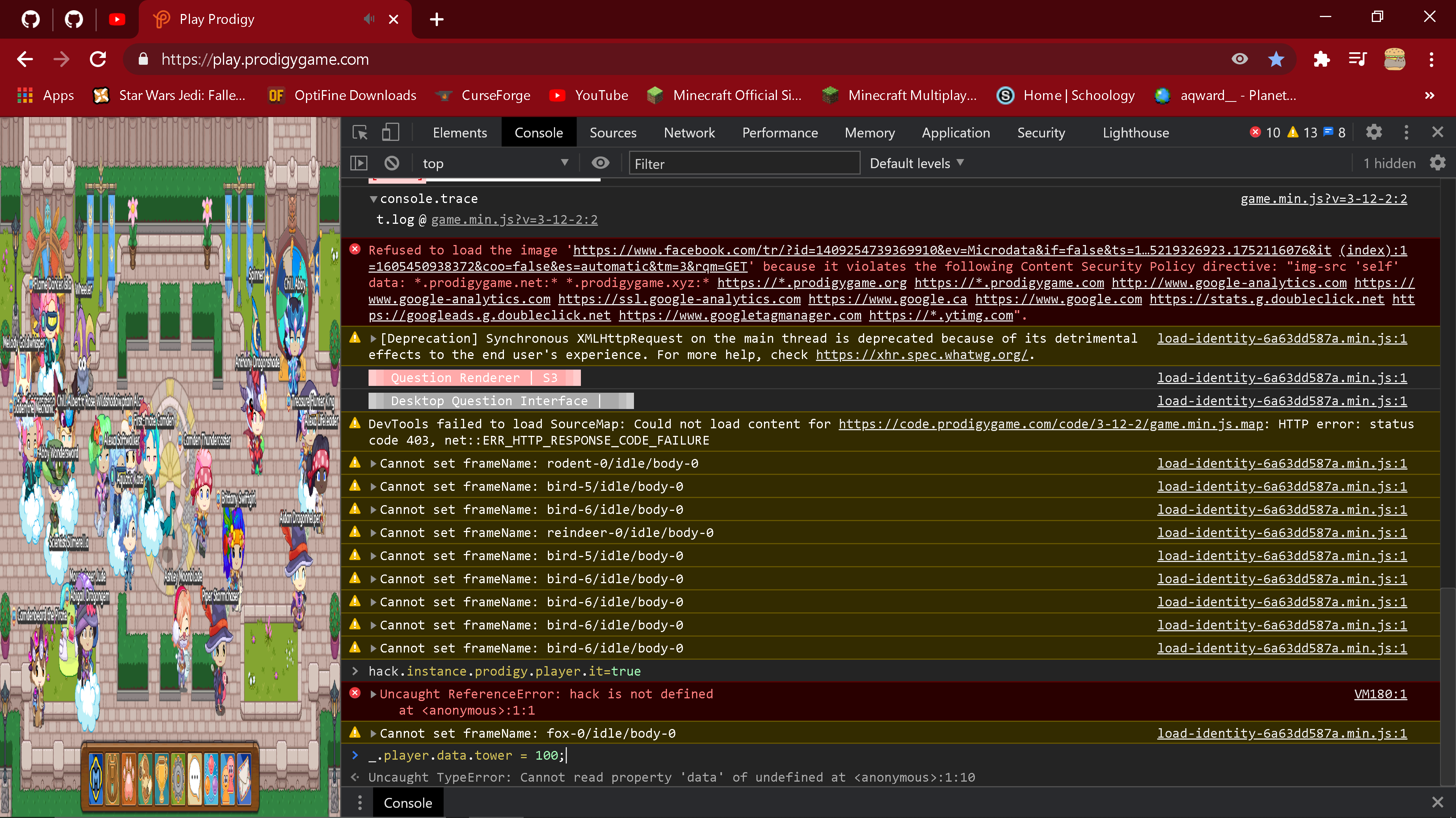 No Hacks working "VM180:1 Uncaught ReferenceError: hack is not defined" · Issue #371 · Prodigy ...