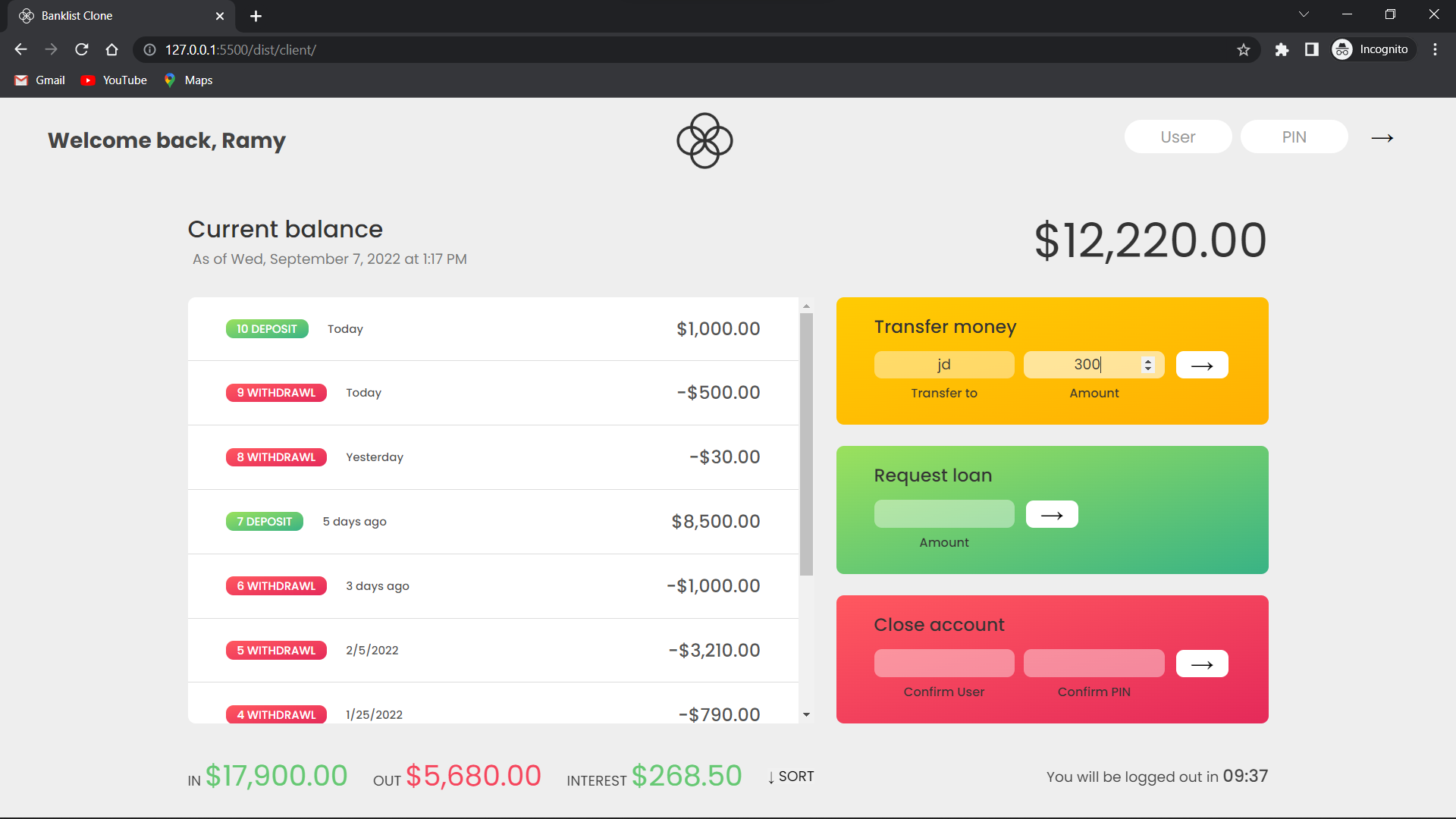 GitHub - Ramy5/Bankist-Clone: Simulate the bank, Transfer money from ...