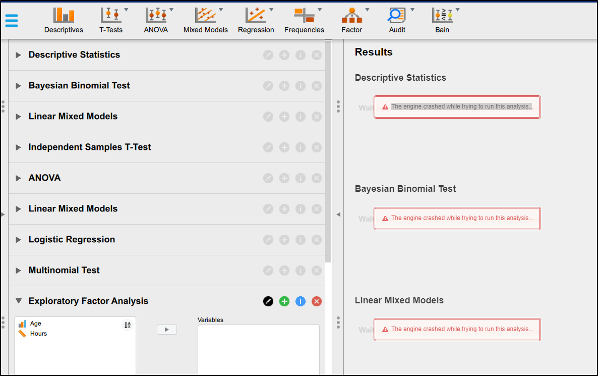 [Bug]: "The engine crashed while trying to run this analysis" Windows 10 · Issue #1898 · jasp ...
