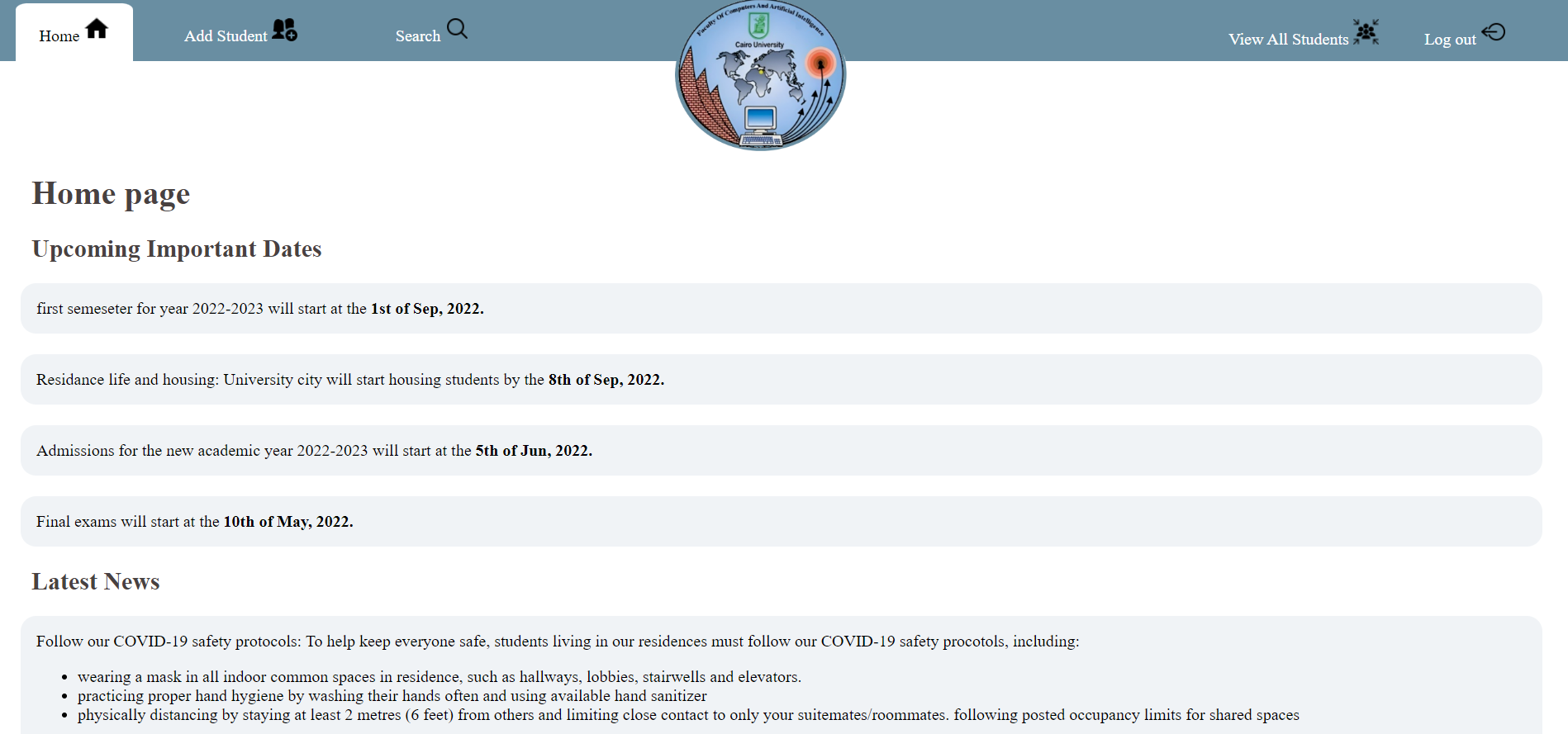 GitHub - miraehab/Student-Affairs-Website-Project: Our Project for the Web technology course ...