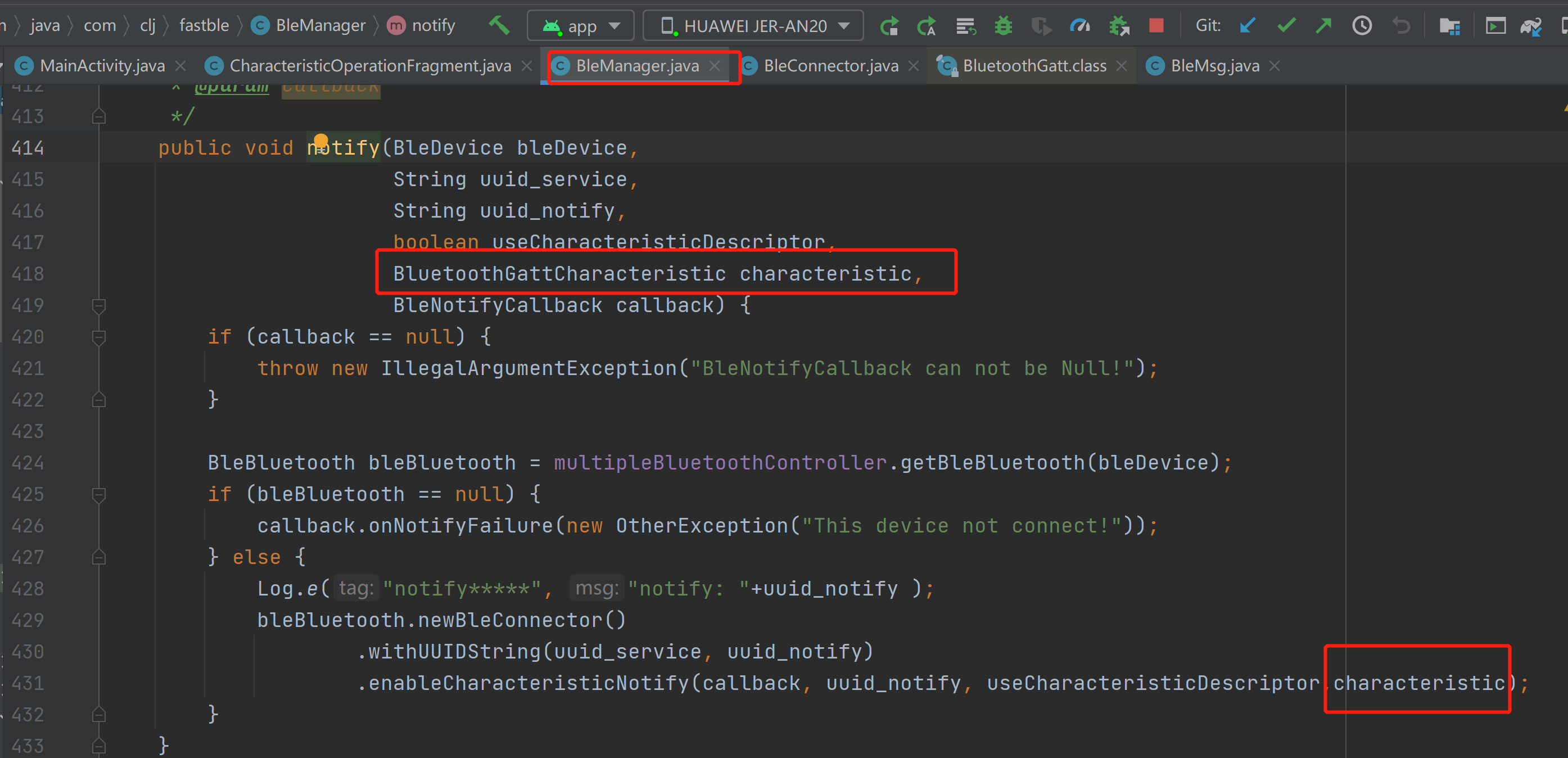 我已解决notify的那个102 descriptor equals null 的错 · Issue #574 · Jasonchenlijian/FastBle · GitHub