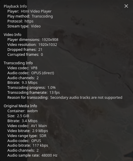 If av1 forced to be transcoded in browser, it doesn't use both HW and ...