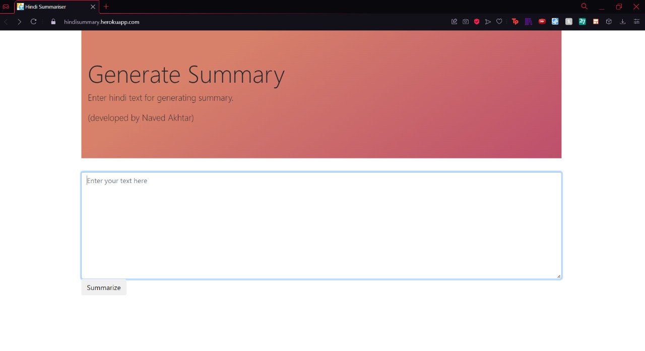 GitHub - navedakhtarr/Hindi_Summarizer: The Machine Learning website takes in Hindi text as ...