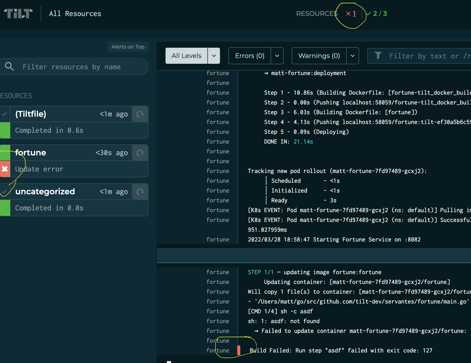 live update failure not recognized by engine / highlighted by UI · Issue #5635 · tilt-dev/tilt ...