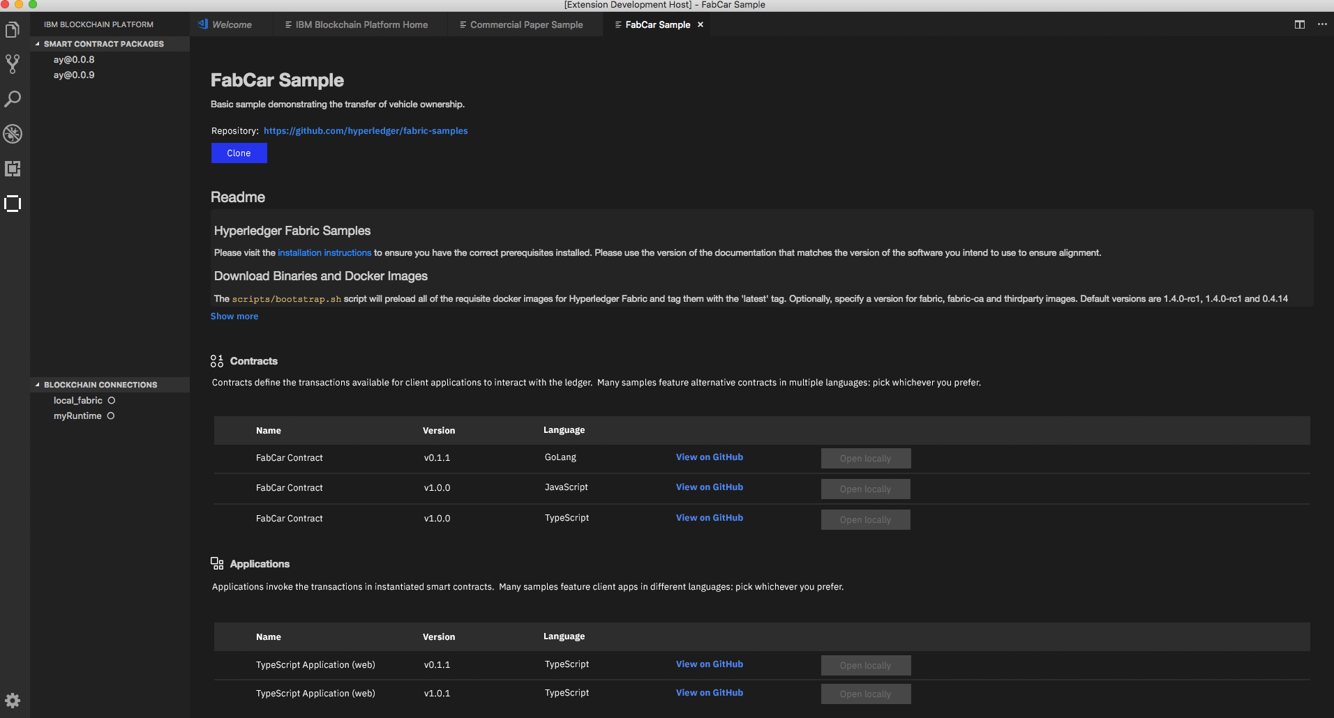 As A Developer I Would Like To Import And Use Sample Smart Contract Projects · Issue 321 · Ibm