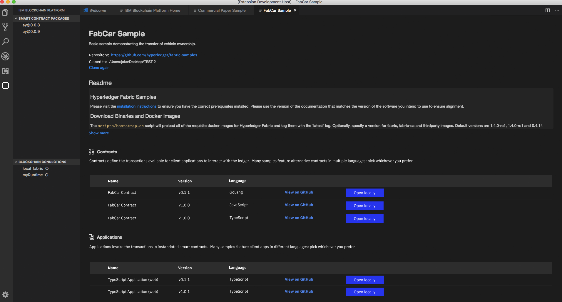 As A Developer I Would Like To Import And Use Sample Smart Contract Projects · Issue 321 · Ibm