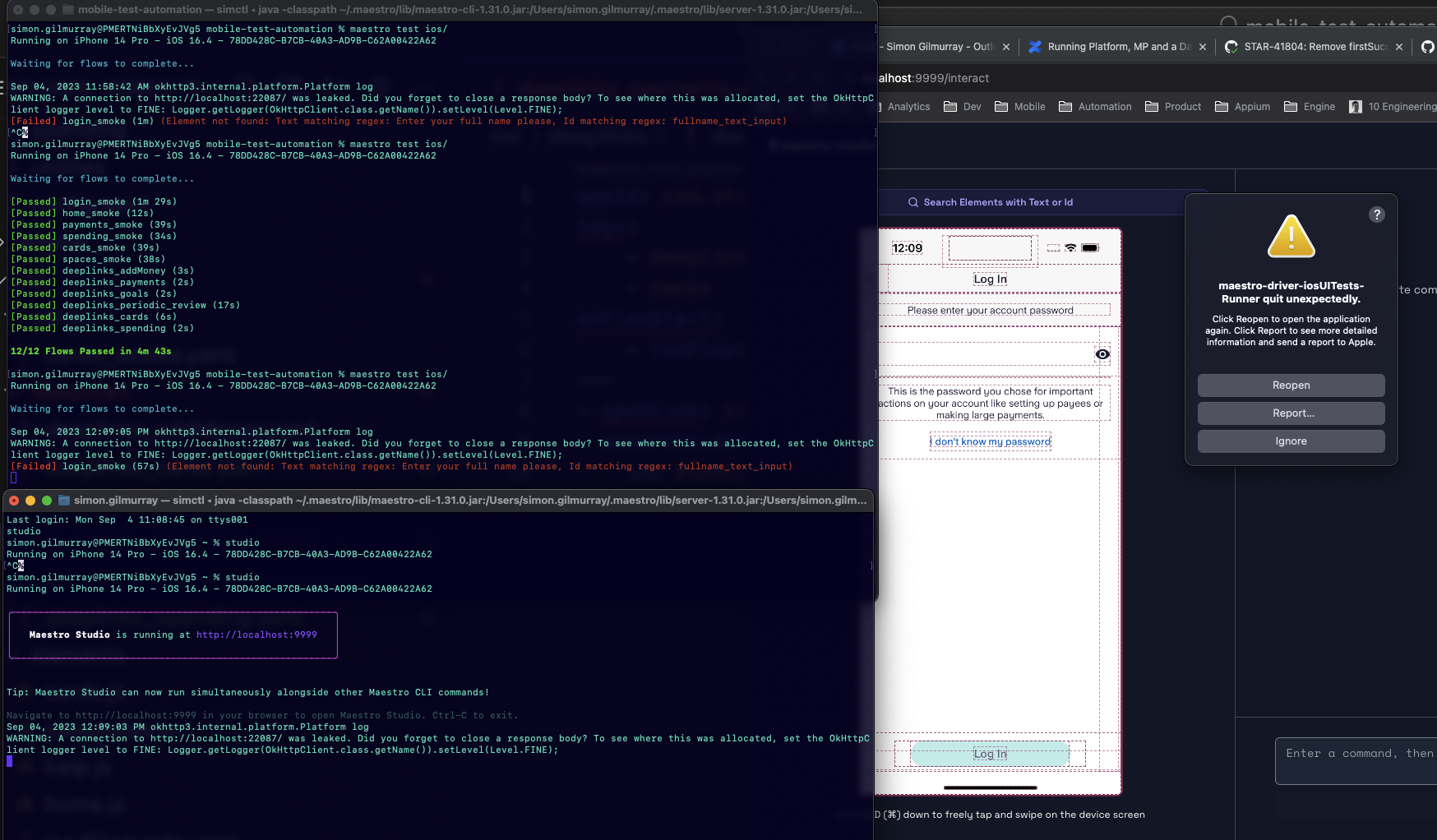 iOS - running Studio and a flow simultaneously often seems to result in ...
