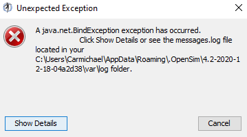 java.net.BindException error upon opening GUI · Issue #1249 · opensim ...
