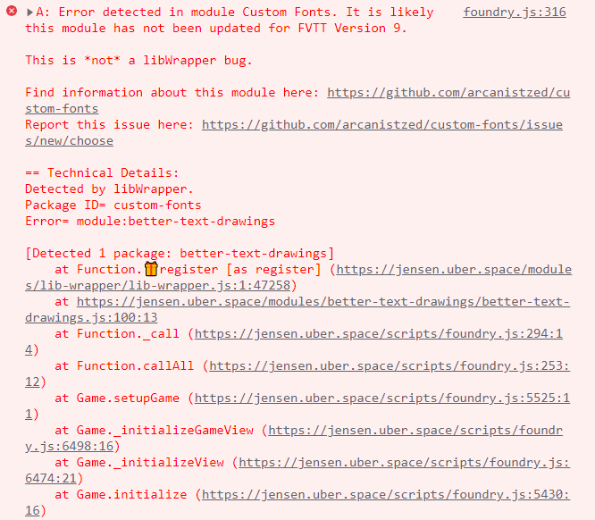 [BUG] Error detected in module. It is likely this module has not been updated for FVTT Version 9 ...