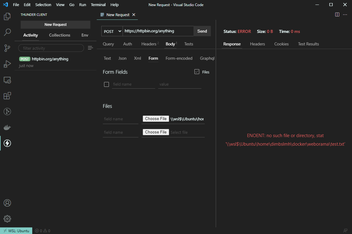 File Upload not working with Remote - WSL · Issue #158 · thunderclient/thunder-client-support ...