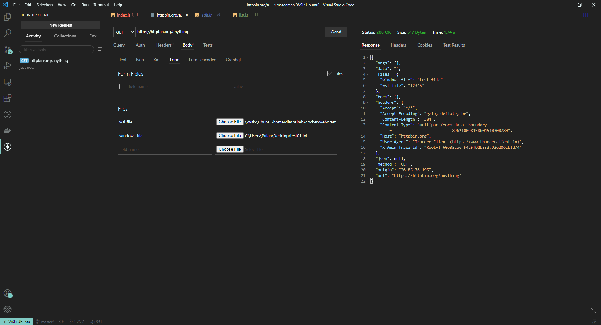 File Upload not working with Remote - WSL · Issue #158 · thunderclient/thunder-client-support ...