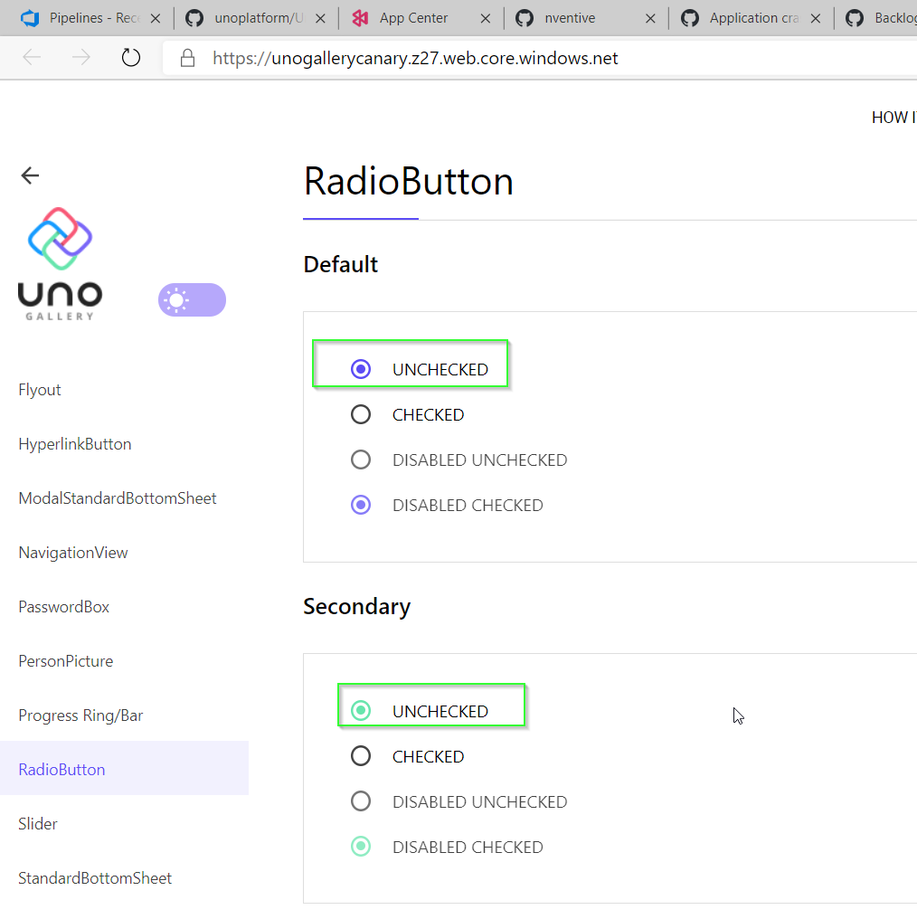 [Gallery][Wasm] Unchecked Material Radio button is not working properly ...