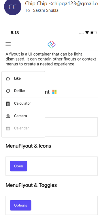 [Gallery][iOS] For MenuFlyout & Icons, When clicking Open button, the ...