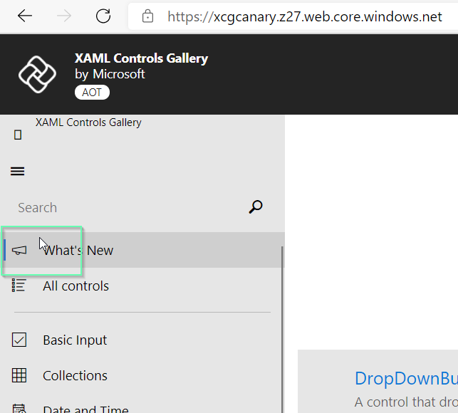 [XAML Controls Gallery][Wasm][Chrome] No indicator is present for What's New Tab when first ...