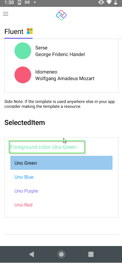 [Gallery][Android/iOS] In "SelectedItem" section the word "Foreground color" is missing. · Issue ...