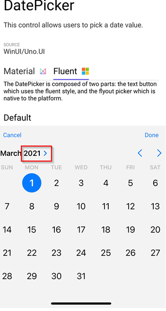 [Gallery][Android/iOS] DatePicker- Default year to choose date from calendar is 1921. · Issue ...