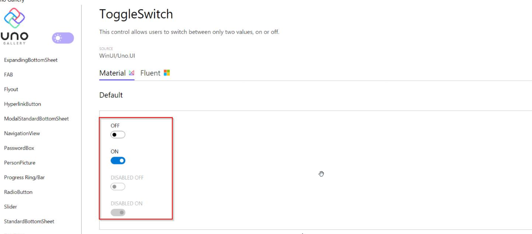 [Gallery][Skia.GTK]ToggleSwitch-The toggleswitch button are same for Material, Fluent. · Issue ...