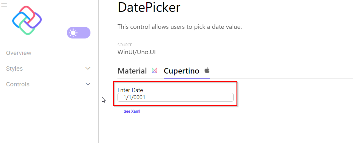 [Gallery/Themes][iOS/Android/Wasm] For Material and Cupertino, the Default date for Set Date is ...