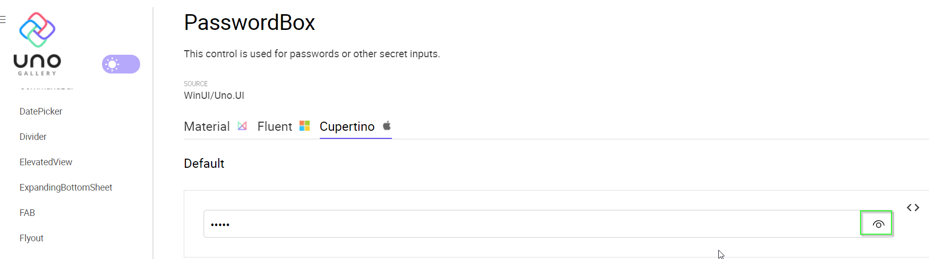 [Gallery][Android/iOS]Cupertino- PasswordBox while writing text for password, the eye sign is ...