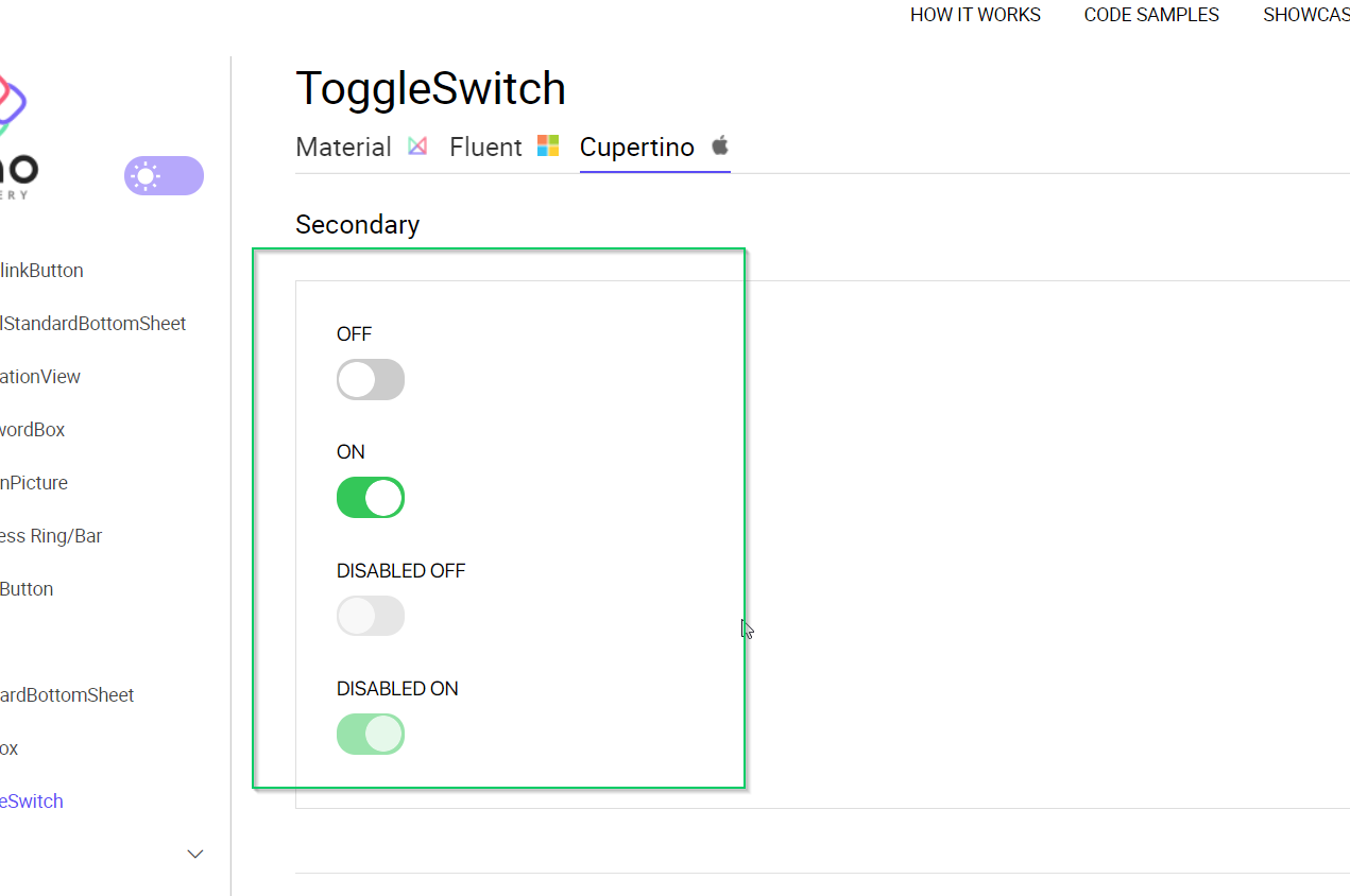[Gallery][Wasm] Cupertino- ToggleSwitch shape is not similar as iOS and Android's toggleswitch ...