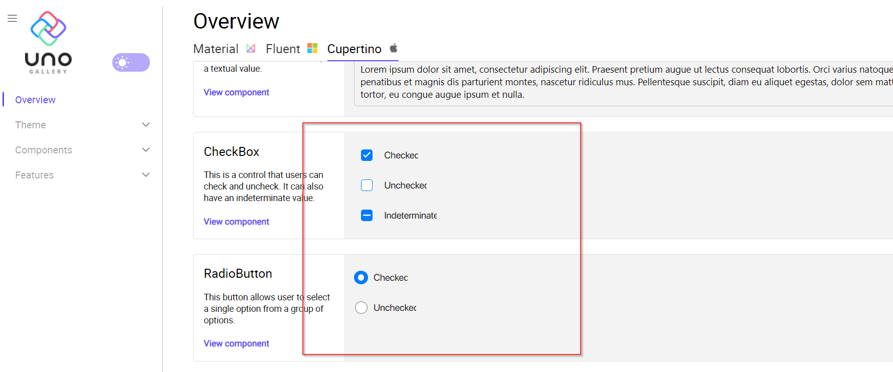 [Gallery][WASM] Cupertino - Text for Checkbox and RadioButton options are truncated right after ...